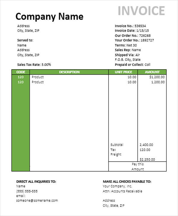 Contoh Invoice Travel