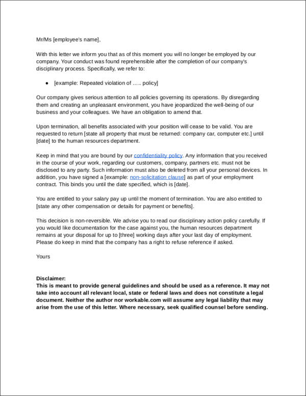 FREE Guidelines For Termination Letter With Samples 