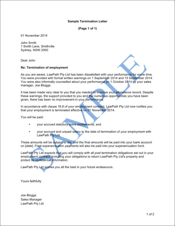 FREE 9 Termination Letters In MS Word PDF Pages Google Docs