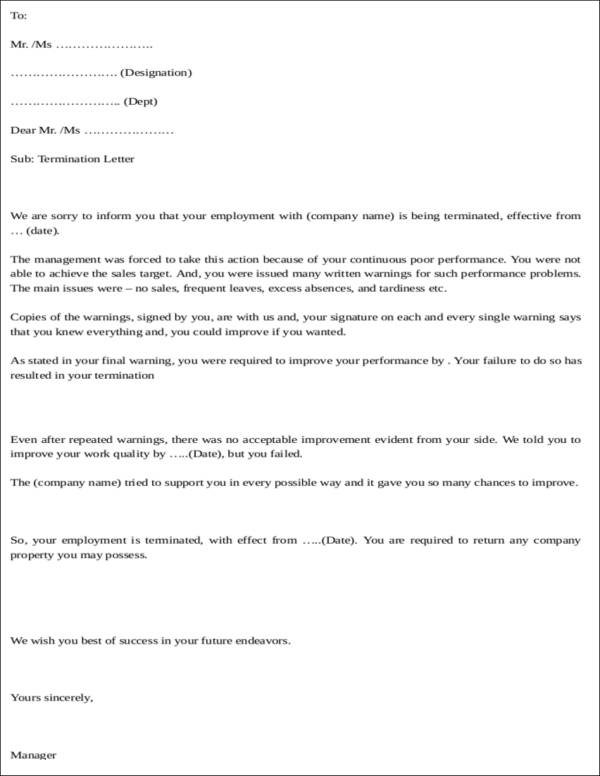 FREE 37 Basic Termination Letter Samples In MS Word PDF