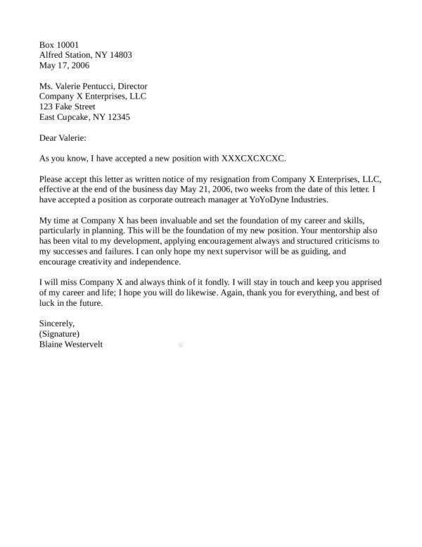 Please Accept My Resignation Sample Resignation Letter