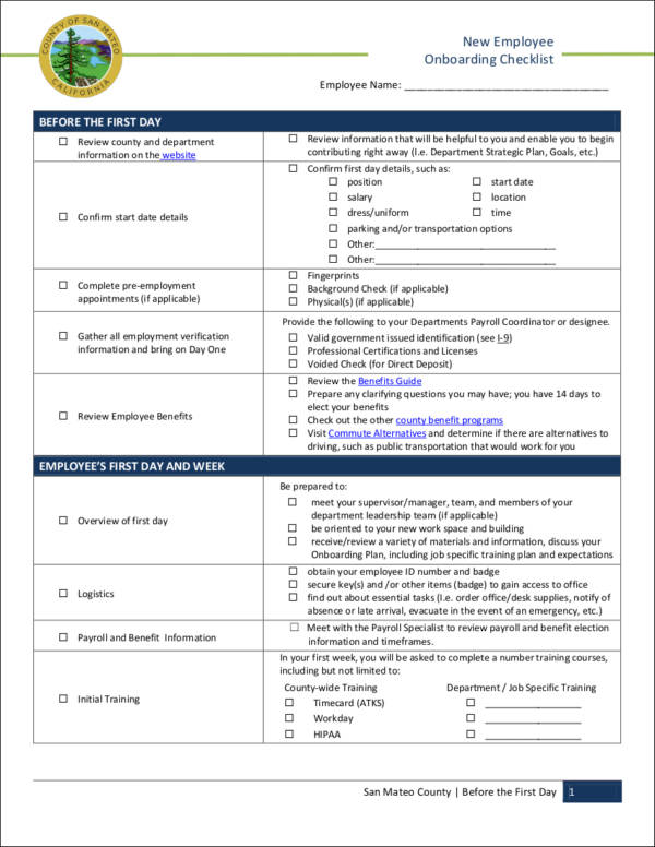 FREE 10 New Hire Checklist Samples Templates In MS Word Excel PDF Google Docs Pages