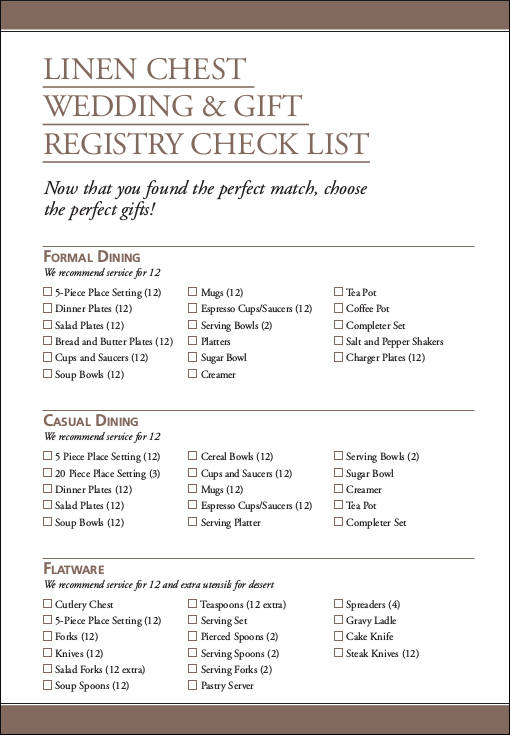 Printable Wedding Registry Checklist Printable Wedding Registry Checklist