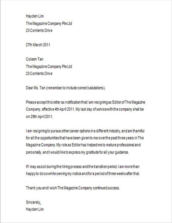Same Day Resignation Letter Collection Letter Template Collection