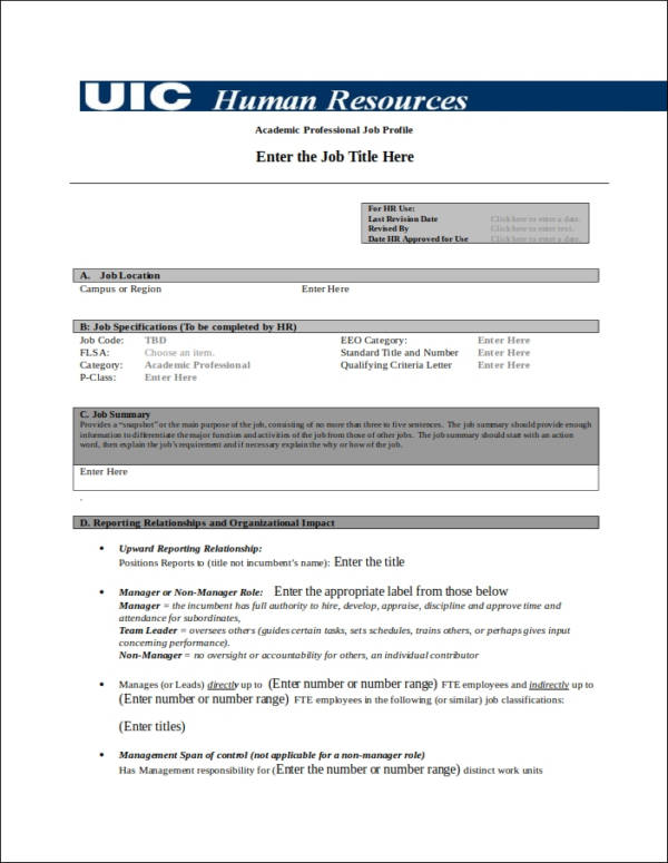 FREE 12 Job Profile Samples Templates In MS Word PDF