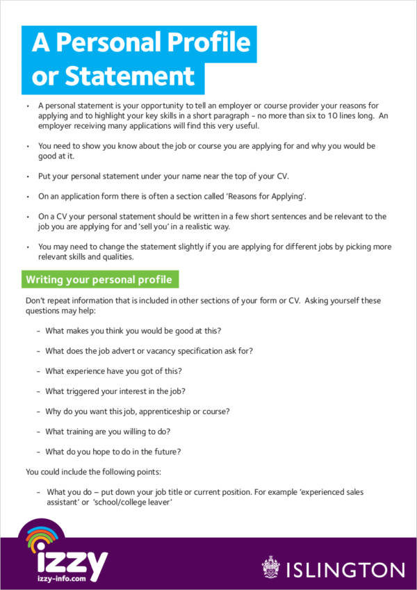 Personal Profile Templates Gambaran