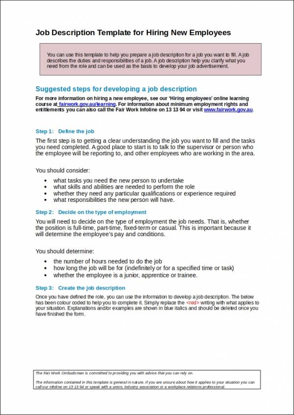 FREE 12 Job Profile Samples Templates In MS Word PDF