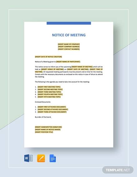 FREE 10 Meeting Notice Samples Templates In Google Docs MS Word 