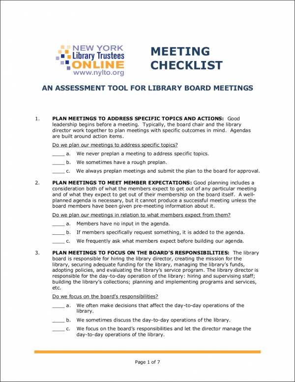 FREE 16 Meeting Checklist Samples Templates In PDF MS Word FREE 16 Meeting Checklist Samples Templates In PDF MS Word
