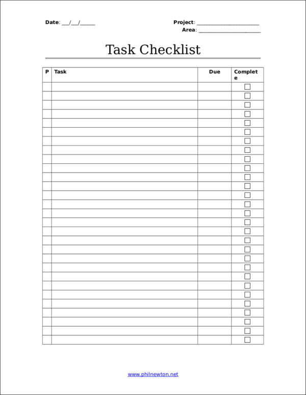 FREE 19 Task Checklist Samples Templates In PDF Excel MS Word 