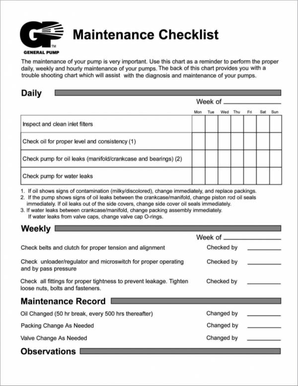 Ups Maintenance Checklist Template HQ Printable Documents
