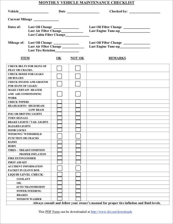 FREE 25 Maintenance Checklist Samples Templates In MS Word PDF Google Docs Pages 