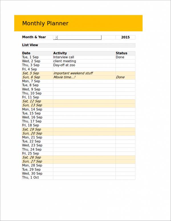 Printable Monthly Planners Template Business Psd Excel