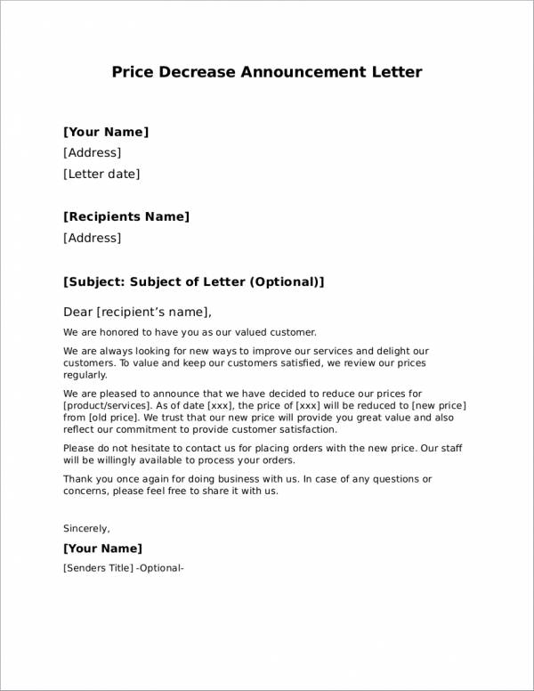 FREE 5 Announcement Of Price Reduction Samples Templates In PDF MS 