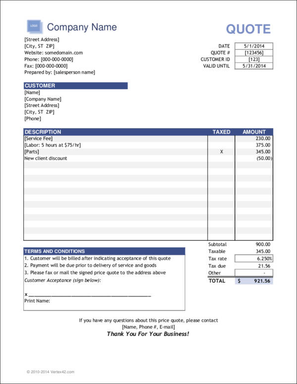 FREE 16 Price Quotation Samples Templates In MS Word PDF