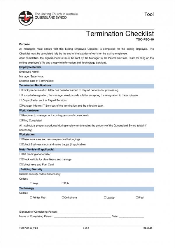 Sample Termination Checklist Classles Democracy