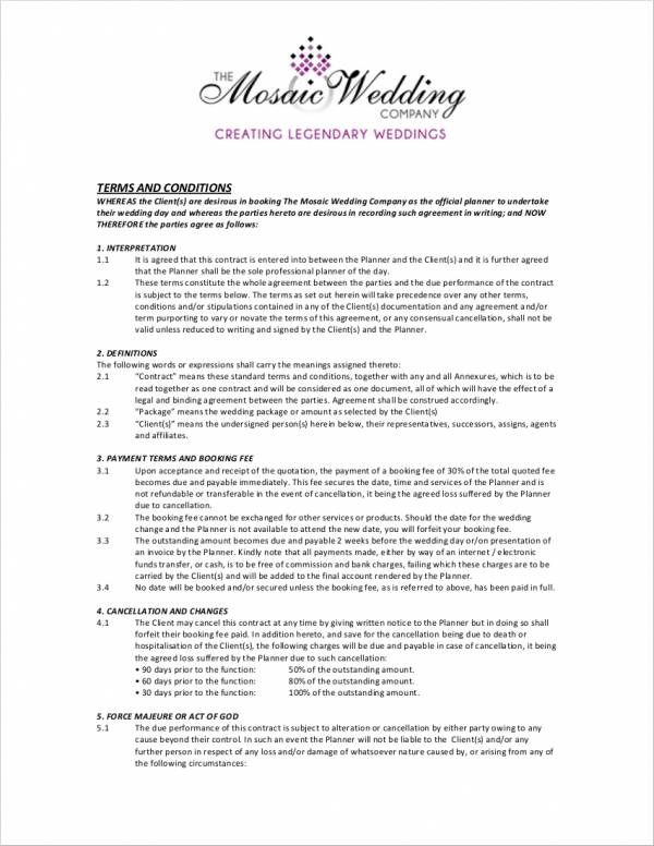 FREE 5 Wedding Planner Contract Samples Templates In PDF MS Word 