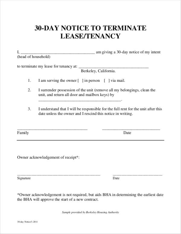 FREE 13 30 Day Notice Samples Templates Google Docs MS Word Pages