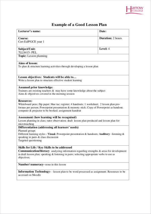 FREE 9 Lesson Planner Samples Templates In PDF MS Word