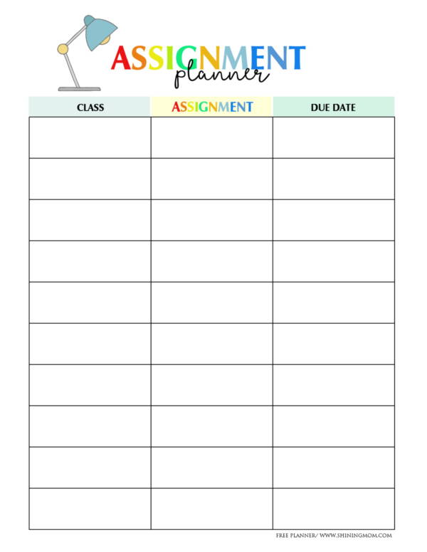 Assignment Planner Template EARTHESSAY