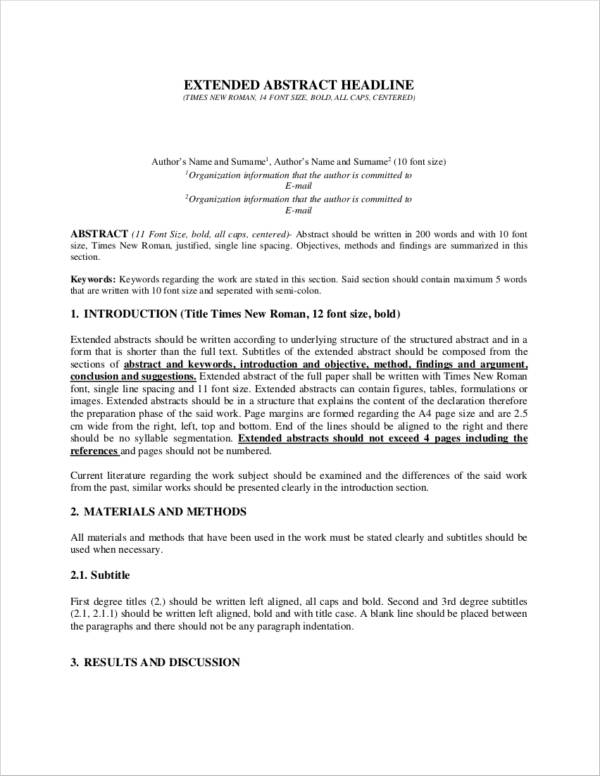 FREE 13 Abstract Writing Samples And Templates In PDF