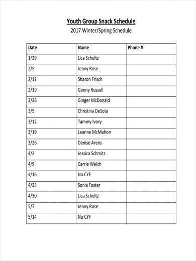 FREE 11 Snack Schedule Samples Templates In PDF