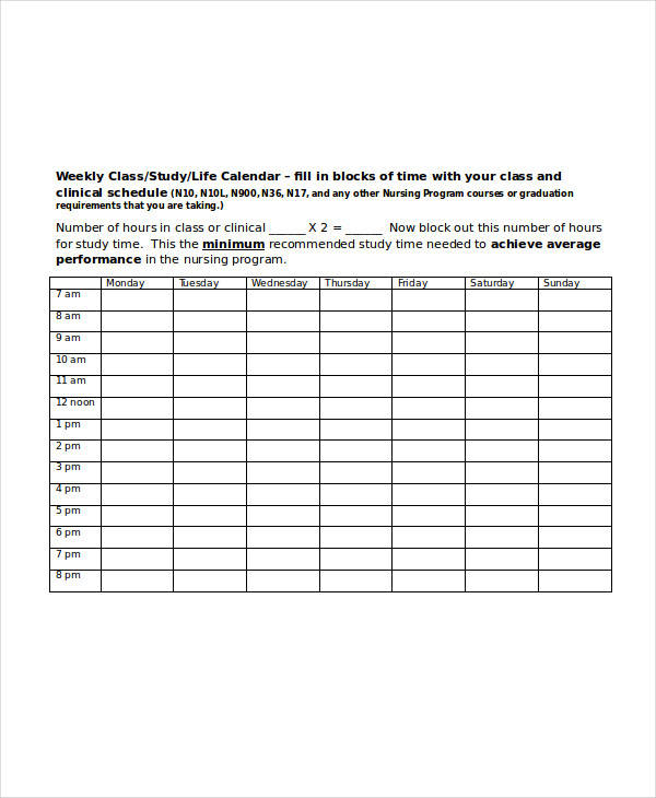 FREE 14 Student Schedule Samples In PDF MS Word