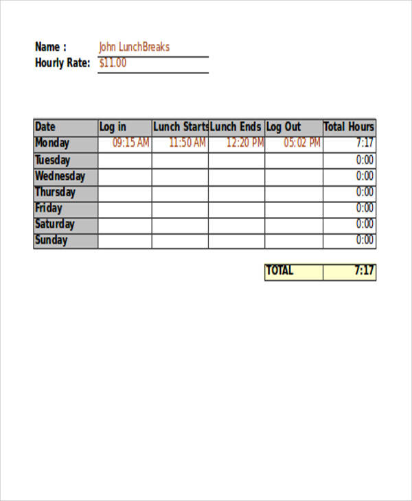 Employee Lunch Break Schedule Template Best Template Ideas