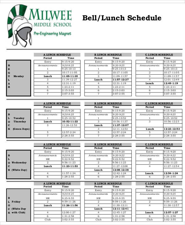 FREE 14 Lunch Schedule Samples And Templates In PDF MS Word