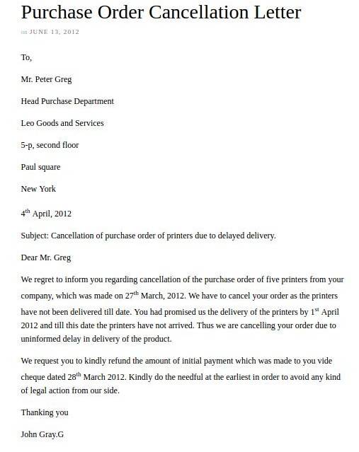 FREE 3 Purhase Order Cancellation Letter Samples And Templates In PDF
