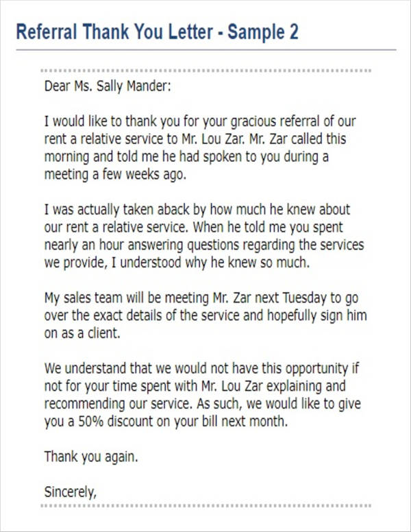 FREE 6 Referral Thank You Letter Samples And Templates In PDF MS 