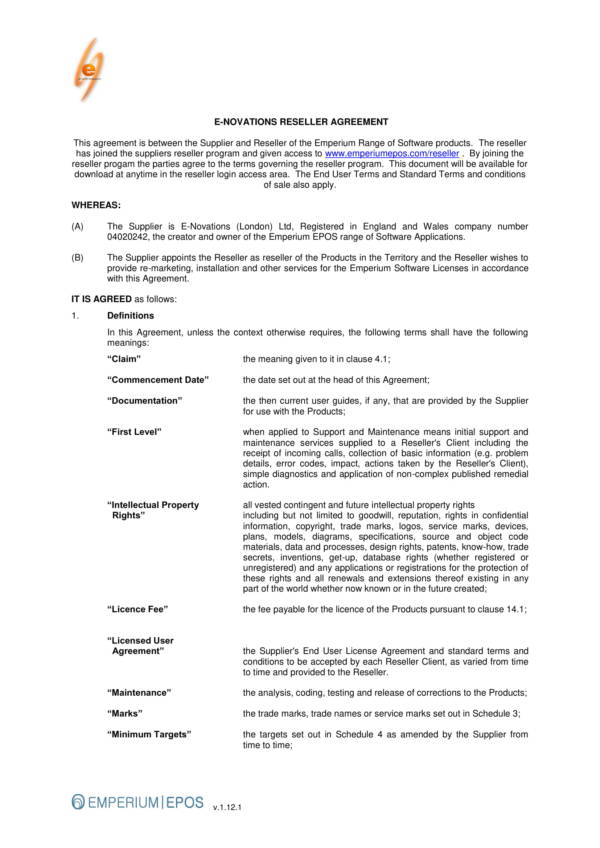 Product Reseller Agreement Template Uk Classles Democracy