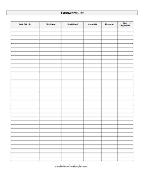 FREE 9 Password Spreadsheet Templates In PDF MS Word