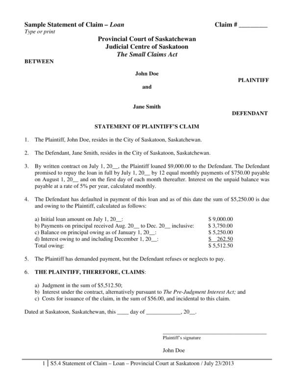Statement Of Claim Declaration Certify Letter