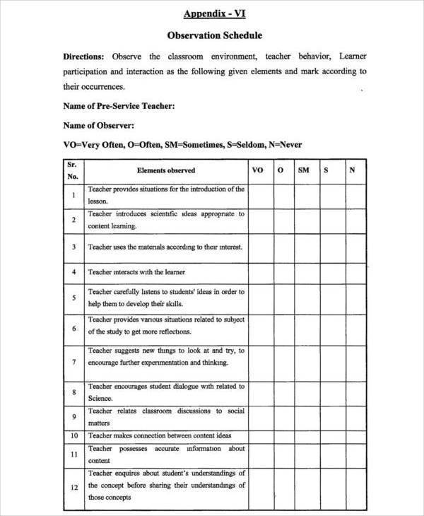 FREE 13 Observation Schedule Templates In PDF MS Word