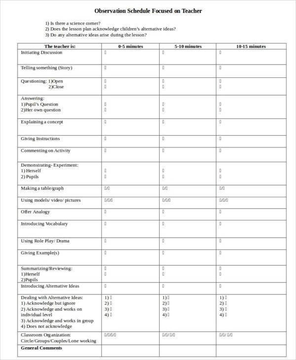 FREE 13 Observation Schedule Templates In PDF MS Word