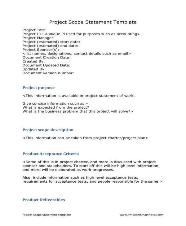 Project Scope Statement Template Database