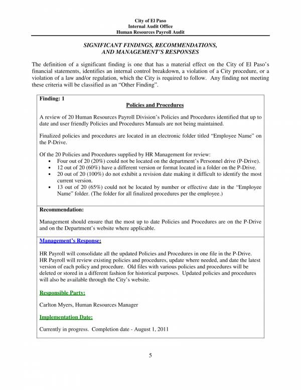 Free Hr Audit Report Template