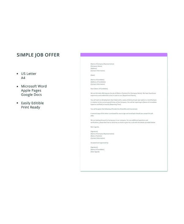 Simple Offer Letter Template Database Letter Template Collection