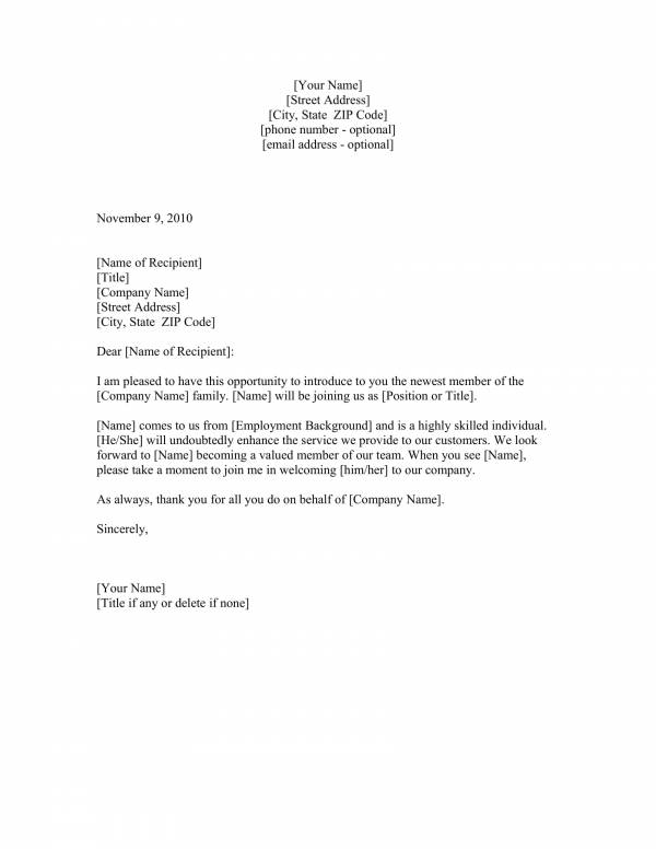 New Hire Introduction Letter