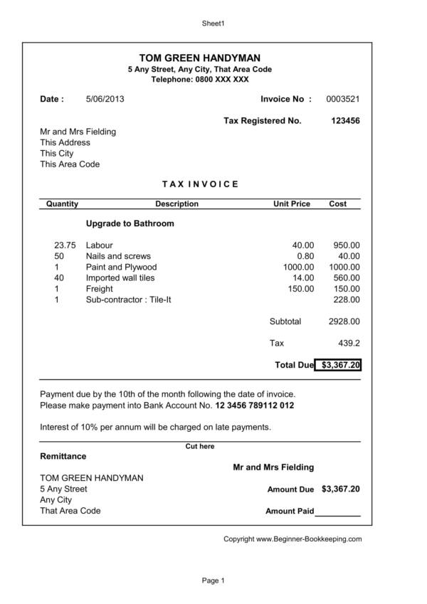 Free Handyman Invoice Template