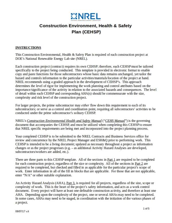 FREE 19 Construction Safety Plan Templates In PDF MS Word
