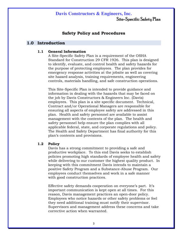 Printable Construction Site Safety Plan Template Free Templa