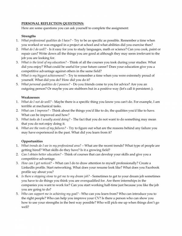 Student Personal Swot Analysis Sample HQ Printable Documents