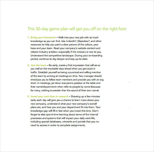 FREE 18 30 60 90 Day Action Plan Samples In PDF MS Word Pages 