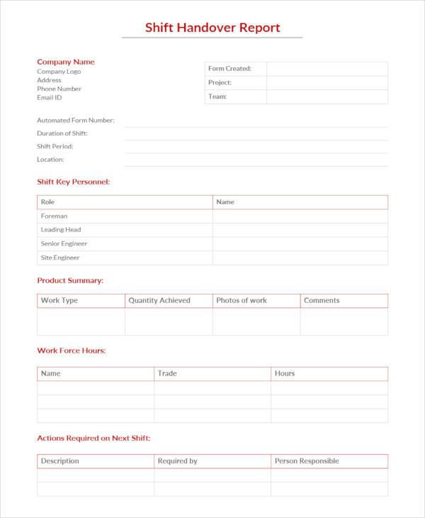 FREE 18 Sample Handover Reports In PDF MS Word Google Docs Pages