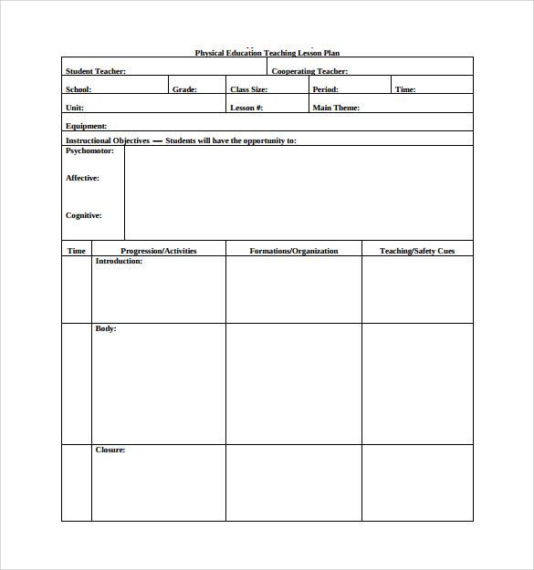 Printable Pe Lesson Plan Template Printable Templates
