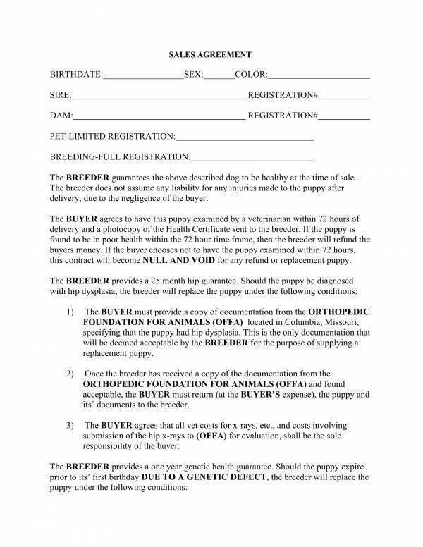 Free Printable Puppy Sale Contract Printable Templates