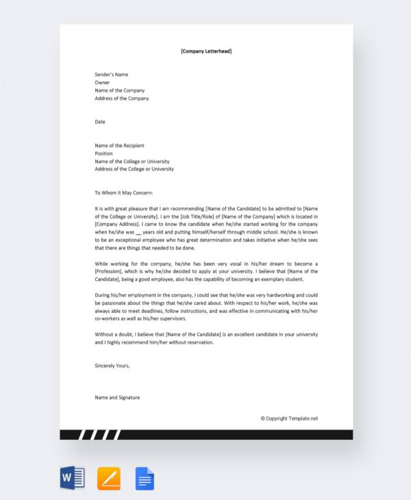 FREE 20 College Recommendation Letter Templates In PDF MS Word Pages