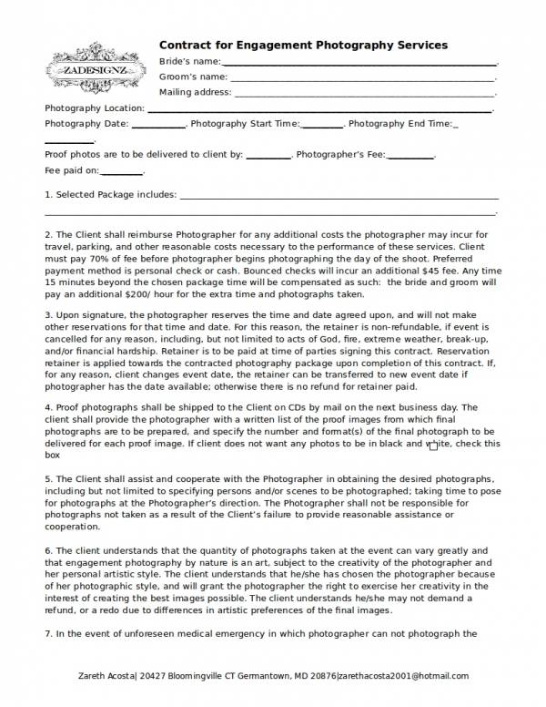 FREE 11 Wedding Photography Contract Templates In PDF MS Word 